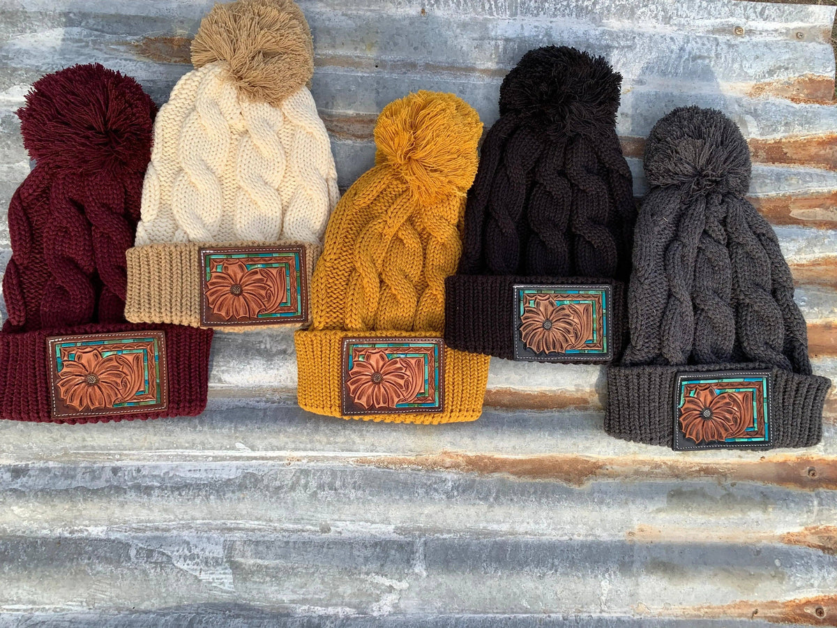 Tooled Leather Patch Stocking Hats – Triple J Western Shop